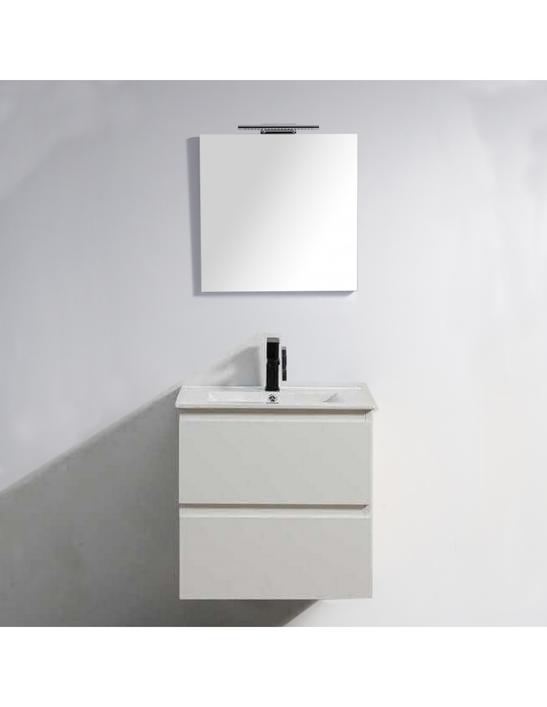 White suspended bathroom cabinet 60 cm mirror basin